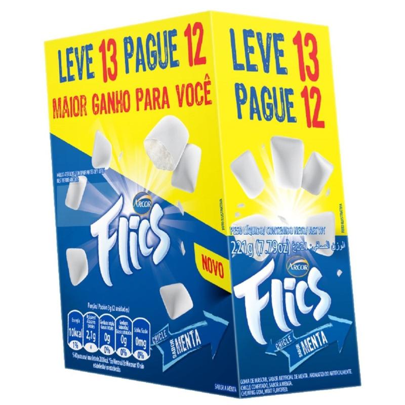 Chicle Arcor Flics Caixa contém 6 displays com 12 Unidades - Chicletes ...