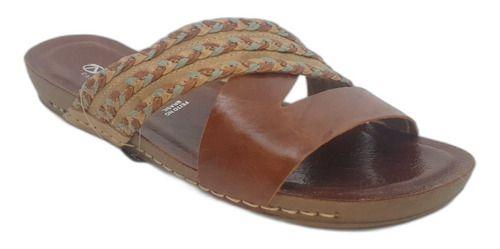 Chinelo Andacco Couro Legitimo Tiras Cruzadas Natural - Chinelo ...