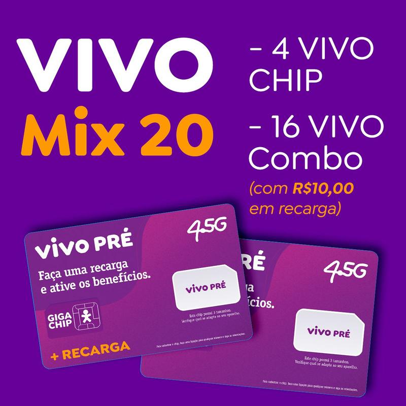 Chip Vivo Kit 20: 4 Chip S/ Recarga+16 C/ R10 De Recarga - Chip de ...