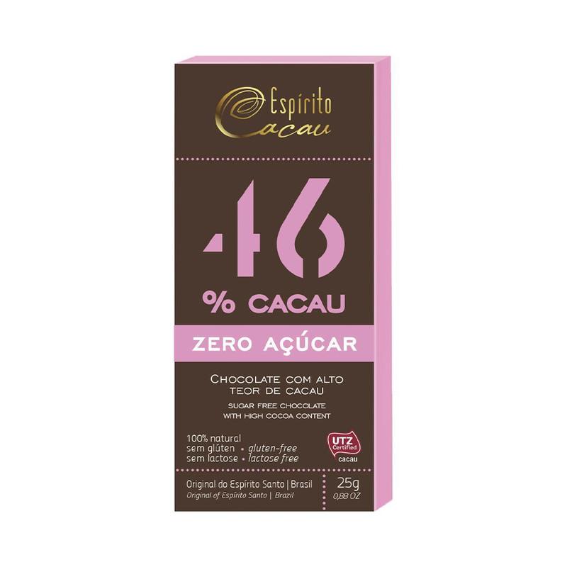 Chocolate 46% Sem Açúcar Cacau Espírito Cacau 25g - Chocolate / Barra ...