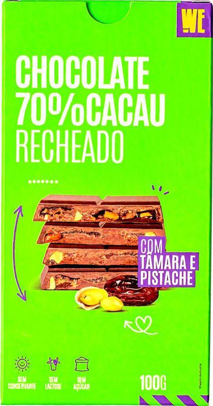 Chocolate 70% Cacau C/ Tâmara e Pistache We Nutz 100g - Chocolate ...