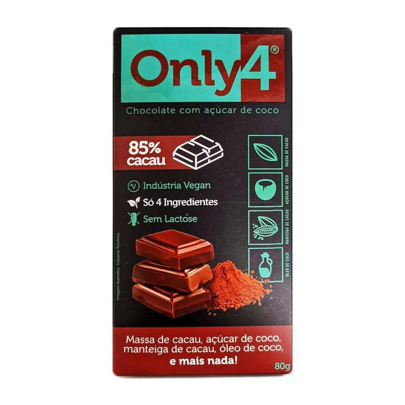 Chocolate 85% Cacau Com Açúcar de Coco Only4 80g - Chocolate / Barra de ...