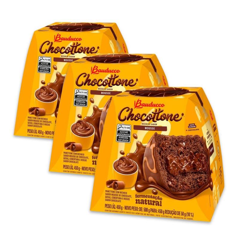 Chocotone Bauducco Mousse Chocolate Kit 3 Panetones 450g - Chocotone ...