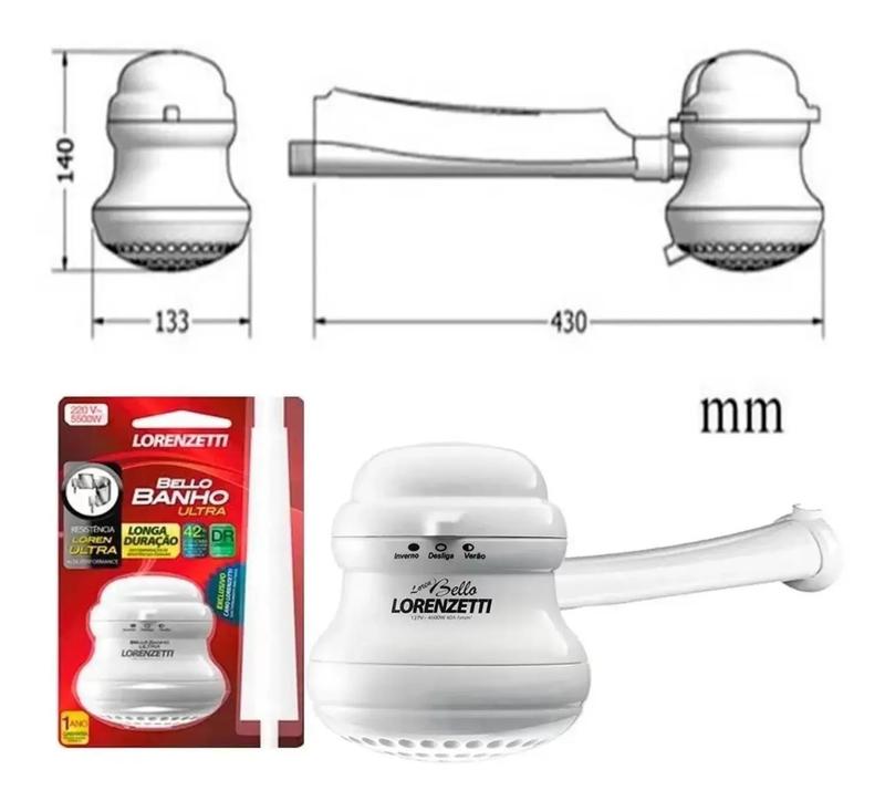 Chuveiro Lorenzetti Loren Bello com Cano 220v 5500w Branco - Ducha ...