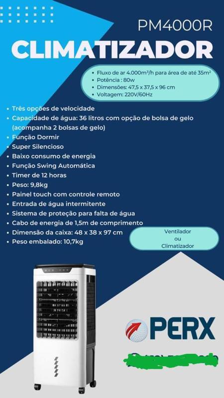 Climatizador Evaporativo Portátil 36 Litros - PERX - Climatizador de Ar ...