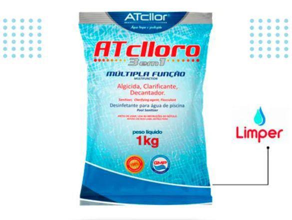 Cloro Multiação 3 em 1 Pacote 1KG Atcllor Dicloro - Cloro para Piscina ...