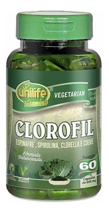 Clorofil(espinafre,spirulina,clorella E Couve)60cáp Unilife ...