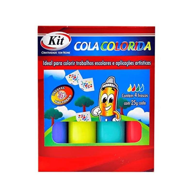 Cola Colorida 4 Cores Tinta Escolar Lavável - Kit - Cola Branca ...