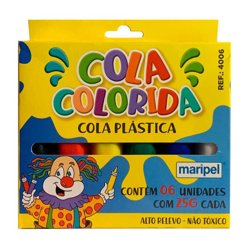 Cola colorida plástica escolar c/ 6 un 25grs cada Maripel - Colas ...