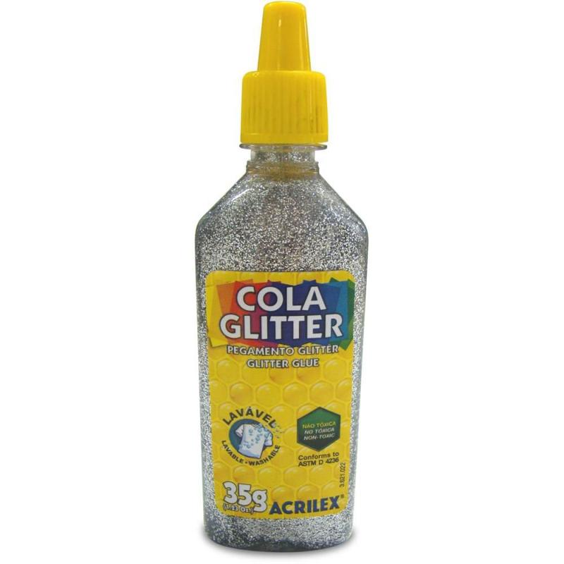 Cola com Glitter Tubo 35G. Prata - Acrilex - Cola Glitter - Magazine Luiza