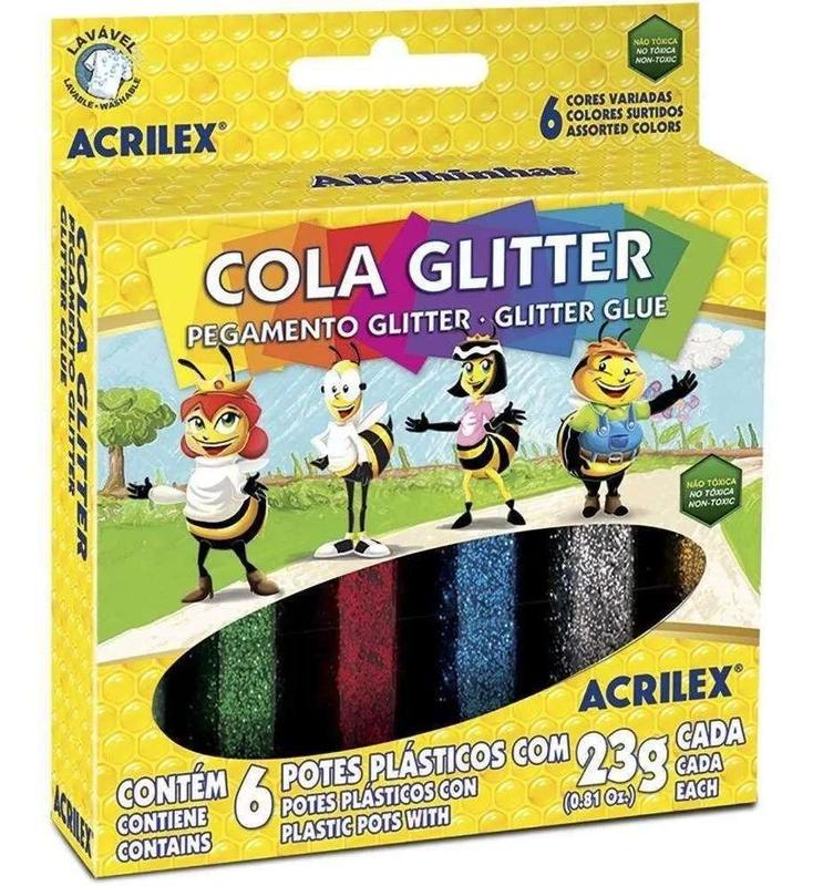 Cola Glitter Caixa com 6 Cores de 23g Cada - Acrilex - Cola Glitter ...