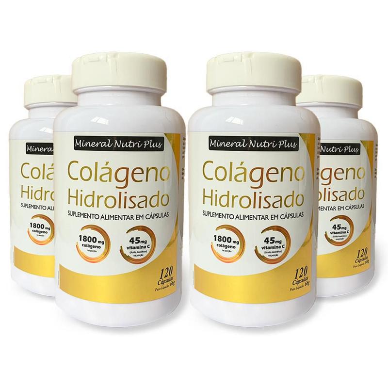 Colágeno Hidrolisado 1800 Mg Mnp + Vit C 45 Mg Kit -4 Potes - Mineral ...