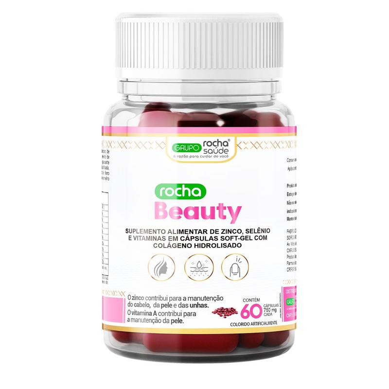 Colágeno Hidrolisado, Selênio, Vitaminas A, C, E e Zinco - Rocha Beauty - 60 Cápsulas - Rocha ...