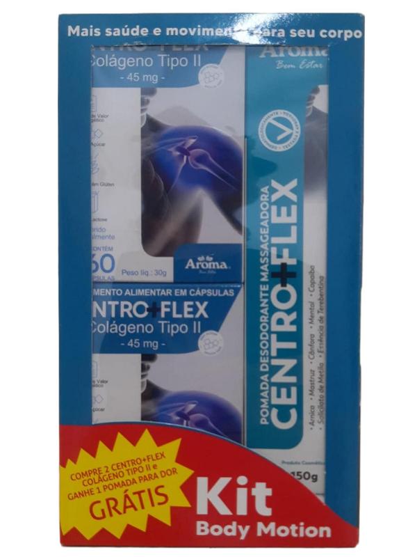 Colágeno Tipo 2 Centro Flex 45mg e Pomada Massageadora 150g - Aroma ...