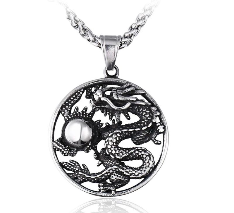Colar Dominador Dragão Chinês Círculo De Aço Inoxidável - Hips ...