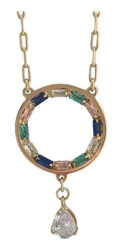 Colar Longo Cordão Unissex Circulo Pedra Colorida Gota Delic - Gazin ...