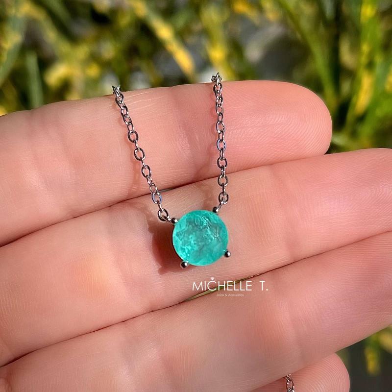 Colar ponto de luz esmeralda colombiana ródio branco semijoia ...