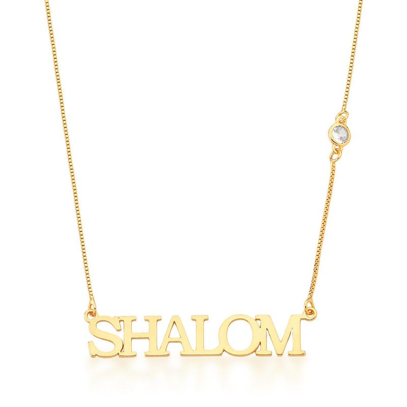 Colar Shalom Bee Bless banhado à ouro 18 k com pedra de cristal - Colar ...