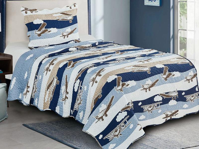 Colcha solteiro infantil menino patchwork 160x230 mod. avião - Camesa - Enxoval de Cama ...