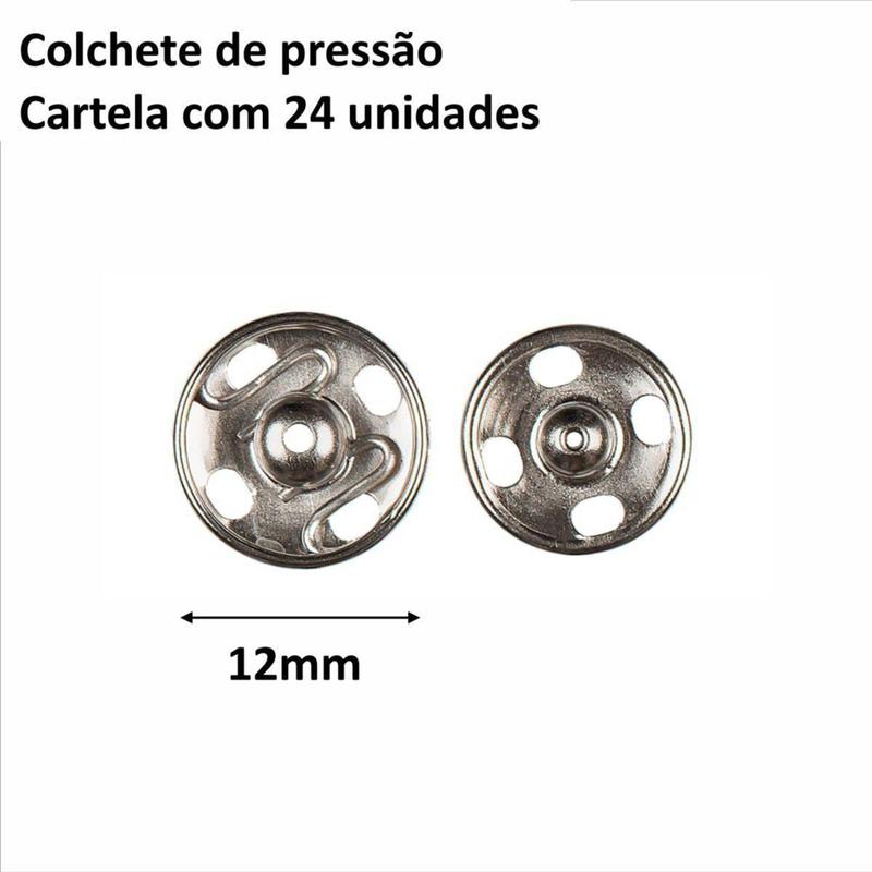 Colchete de pressão Tamanho 12mm Cor níquel - Cartela com 24 unidades ...