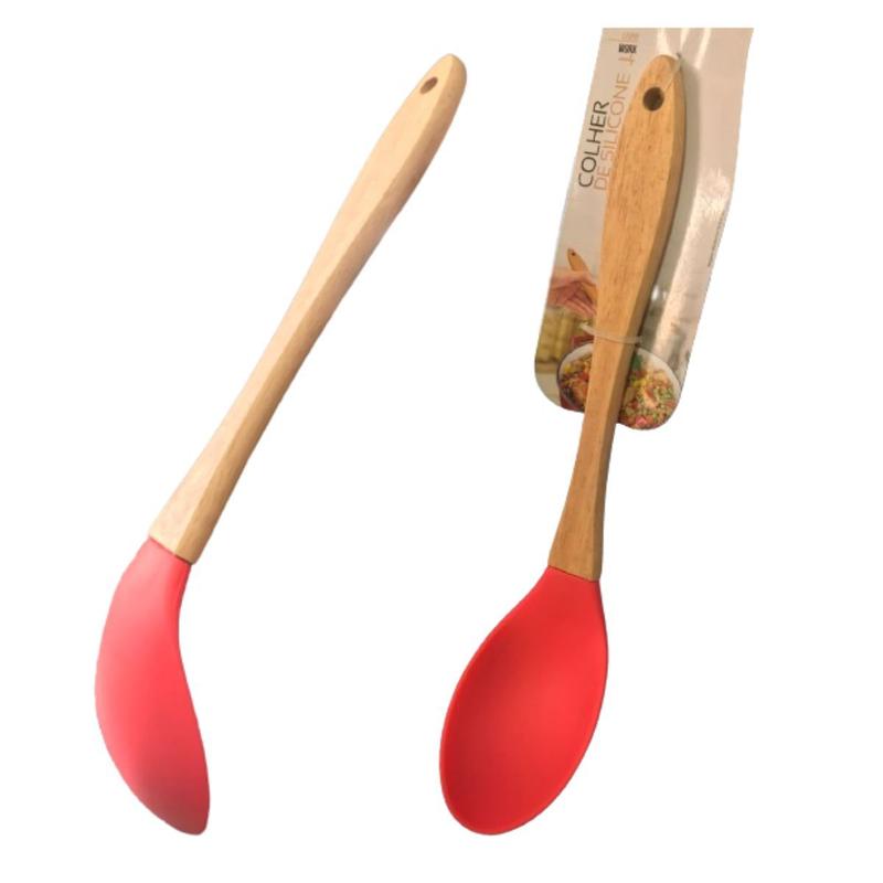 Colher de Servir Grande de Silicone Com Cabo de Madeira 31CM - Art ...