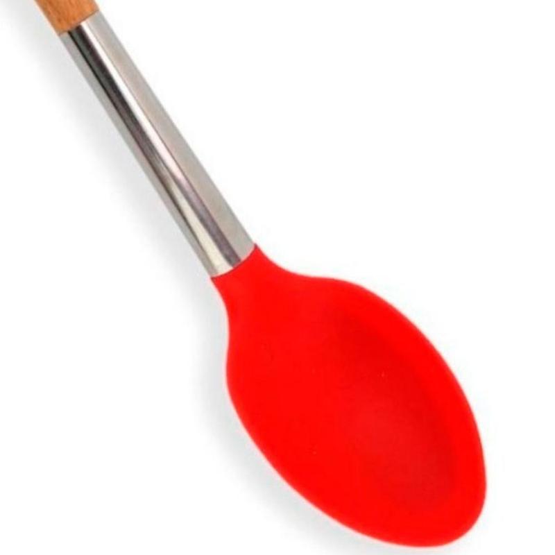 Colher De Silicone Vermelha Com Cabo De Madeira E Aço Inox - Clink ...