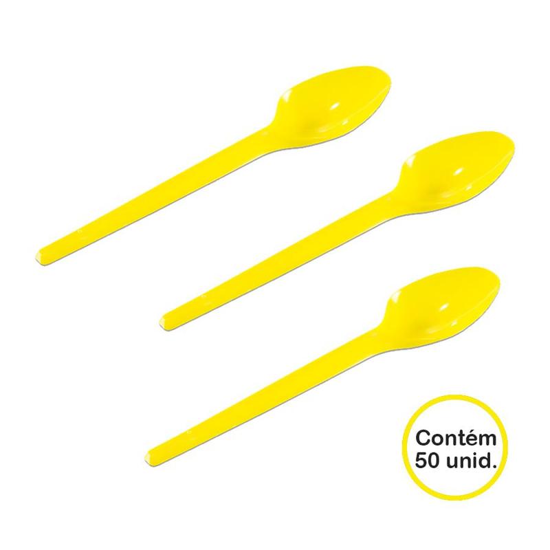 Colher Descartável para Sobremesa Amarela c/50 unid - Prafesta - Colher ...