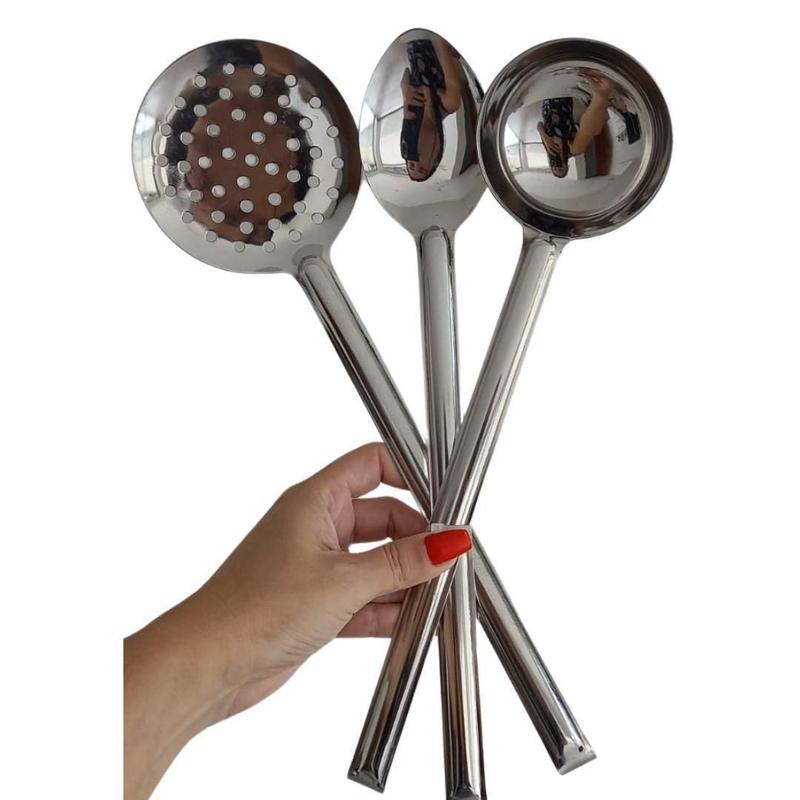 Colher + Escumadeira + Concha Inox 3 Peças - 123 Util - Conchas ...