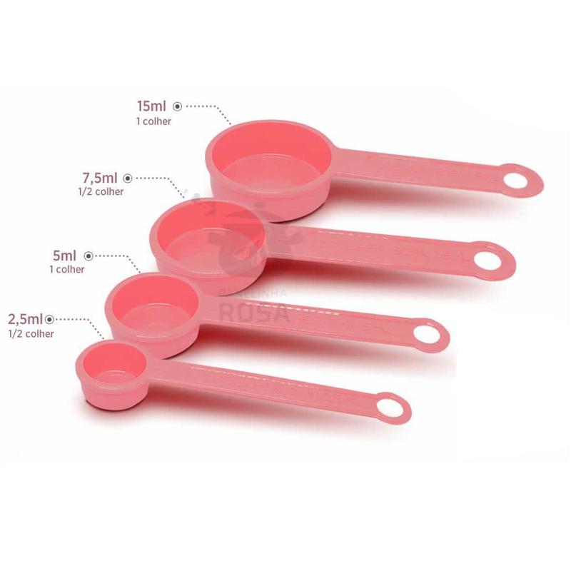 Colher Medida 4 (Quatro) Peças Colher de Chá e Sopa Cor Rosa ...