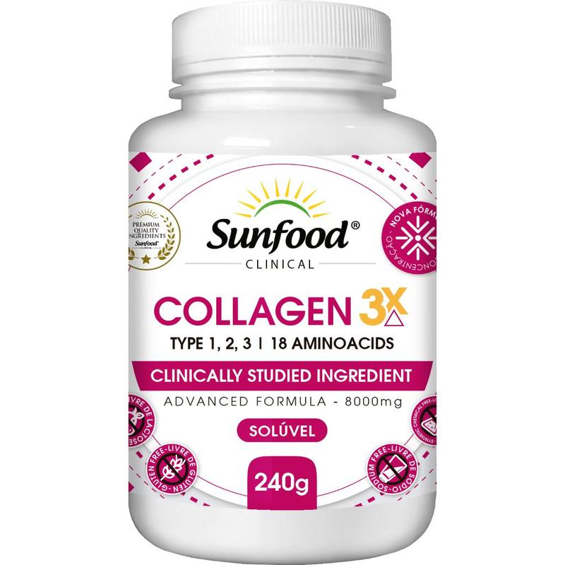 Collagen 3X (Tipo 1, 2, 3 e 18 Aminoácidos) Solúvel 240g - Sunfood ...