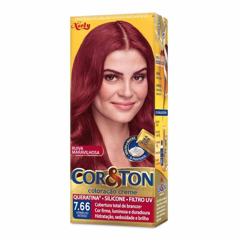 Coloração Creme Cor&Ton 7.66 Vermelho Intenso -Niely - Tinta de Cabelo ...