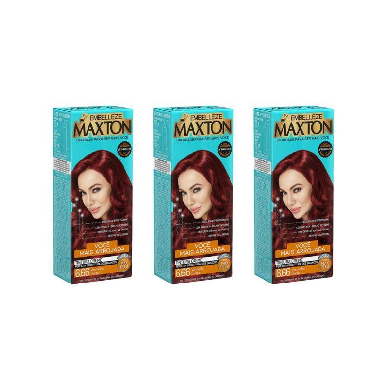 Coloraçao Maxton 6.66 Vermelho Estivo-Kit C/3Un - Embelleze - Tinta de ...