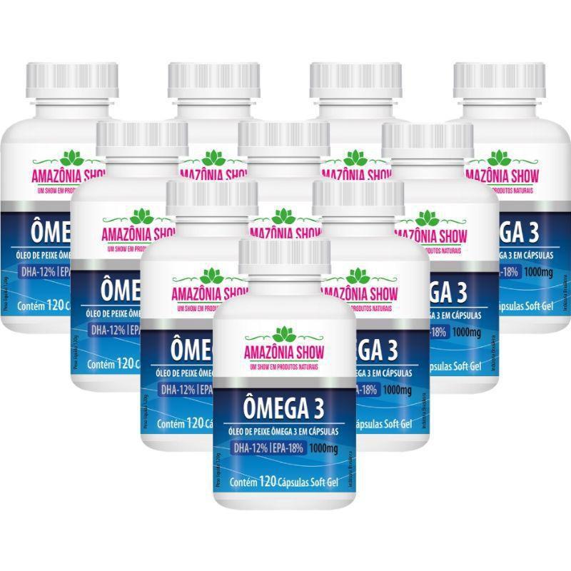 Combo 10 Frascos Omega 3 120 Capsulas 1000Mg - Amazonia Show - Ômega 3 ...