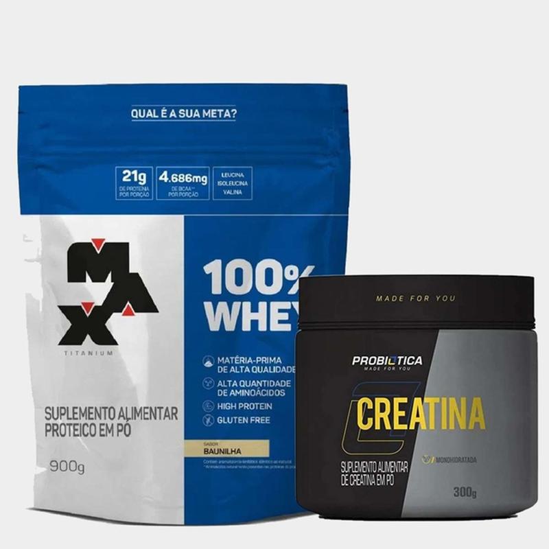 Combo 100% WHEY PROTEIN (REFIL-900G) MAX TITANIUM + CREATINA ...