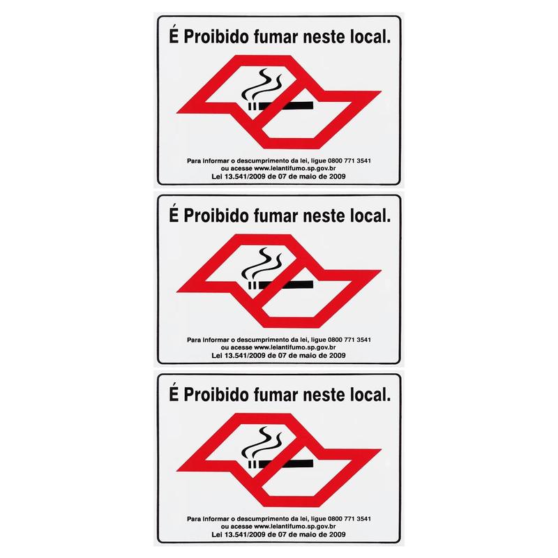 Combo 3 Placas De Sinalização É Proibido Fumar Neste Local 25X20 Acesso ...