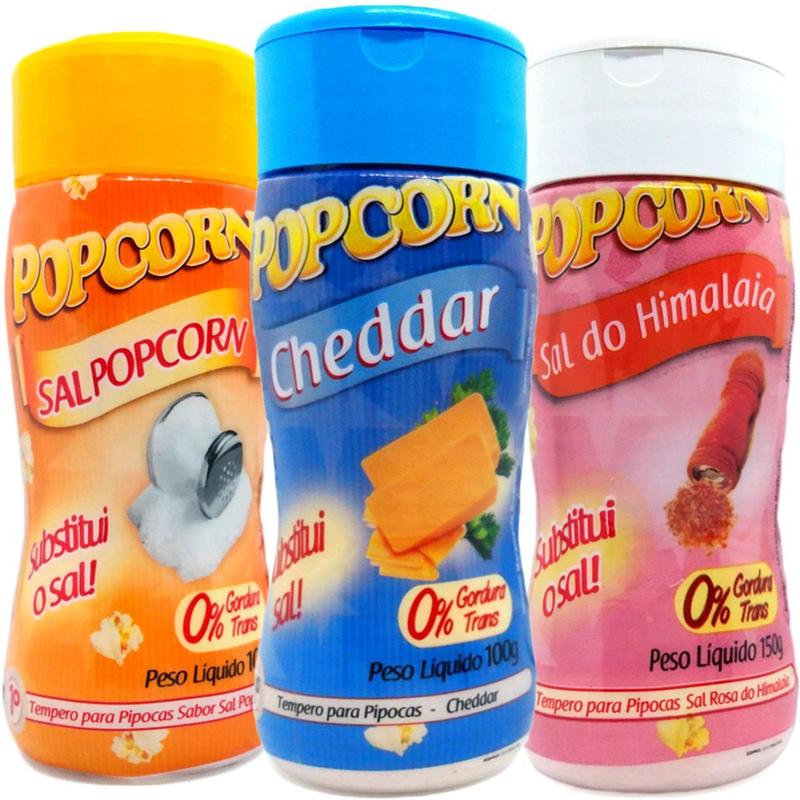 Combo 3 Temperos Para Pipoca Popcorn Sabores - Cheddar, Sal Popcorn e Sal do Himalaia - Flavored ...