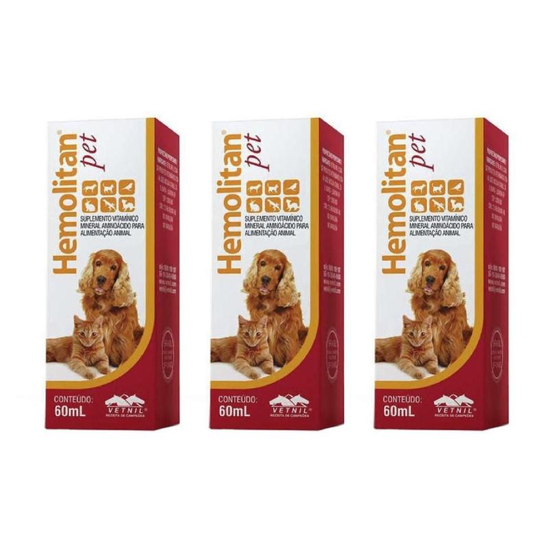 Combo 3 Unidades Hemolitan Pet - 60 Ml - Vetnil - Vitaminas e ...