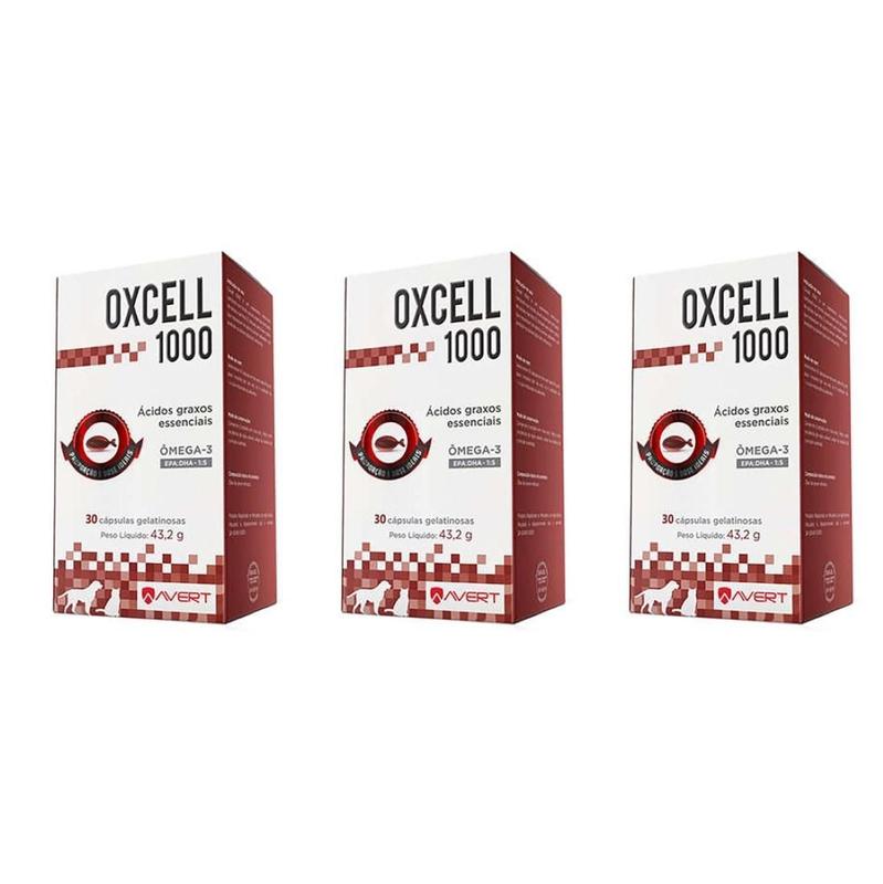Combo 3 Unidades Oxcell 1000Mg 30 Comp Suplemento Cães Avert ...
