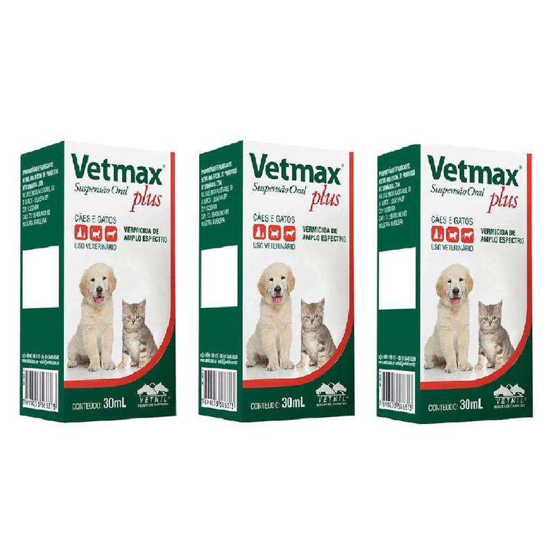 Combo 3 unidades Vetmax Suspensao - 30 ml - Vetnil - Vermífugo ...