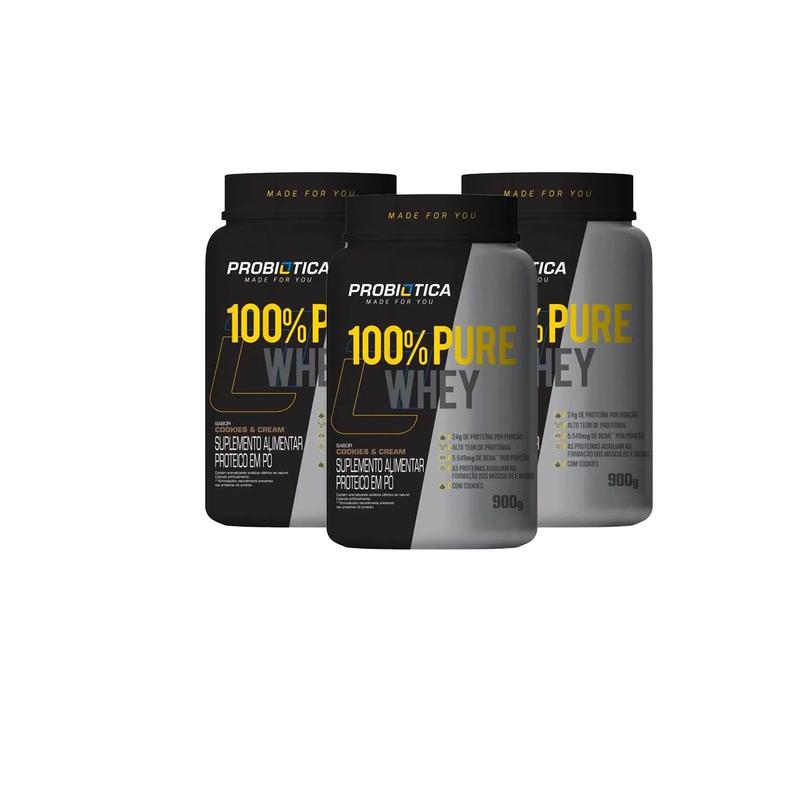 Combo 3x 100% pure whey 900g cookies and cream probiotica - Whey Protein - Magazine Luiza