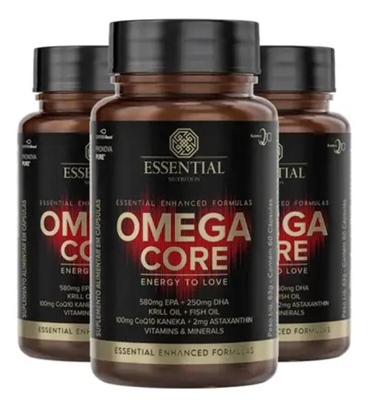 Combo 3x Ômega Core 60 cápsulas Essential Nutrition - Ômega 3 / Óleo de ...