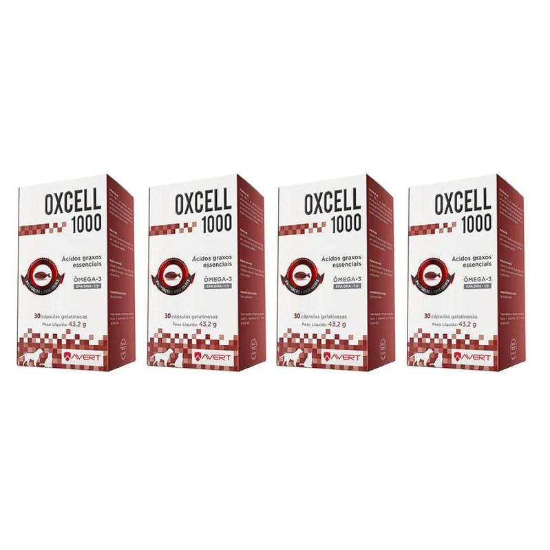 Combo 4 Unidades Oxcell 1000Mg 30 Comp Suplemento Cães Avert ...