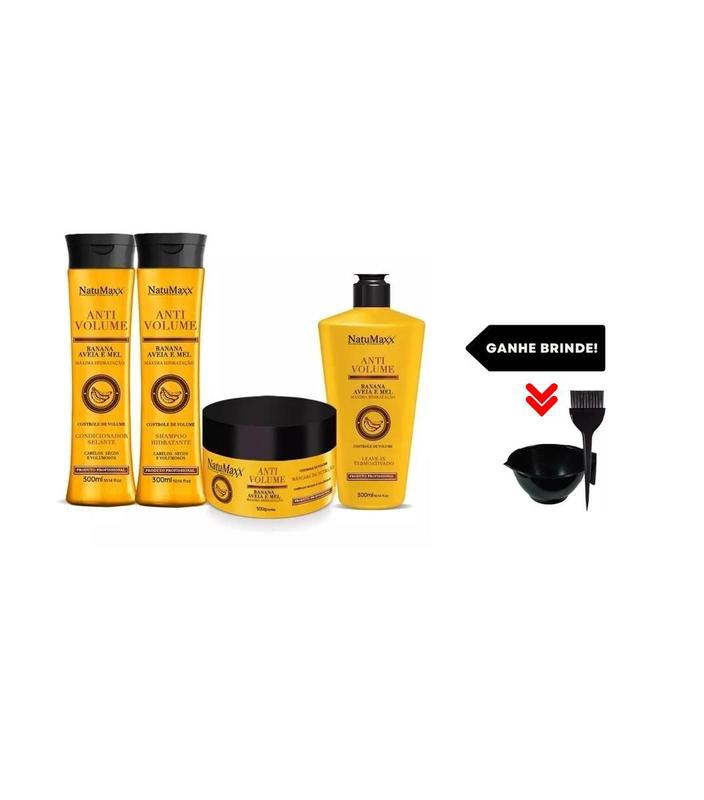 Combo Anti Volume Banana Aveia E Mel Natumaxx 300gr 4 Passos - Kit de Tratamento para Cabelos ...