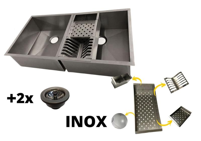 Combo Cuba Dupla Inox Quadrada 400 X 400 Com Cesto Canal Equipado E ...