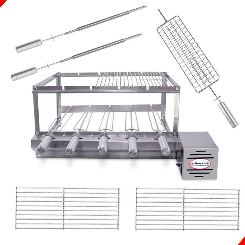 Combo Grill Inox Churrasqueira Elétrica Giratória 5 Espetos Bi Volts ...