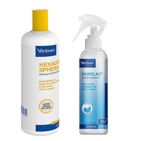 Combo Hexadene Shampoo 500ml e Humilac Hidratante Cães e Gatos 250ml ...