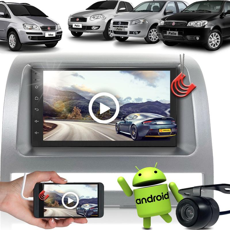 Combo Kit Central Multimidia MP5 Android + Camera ré + Moldura Prata Palio Siena Idea Strada ...