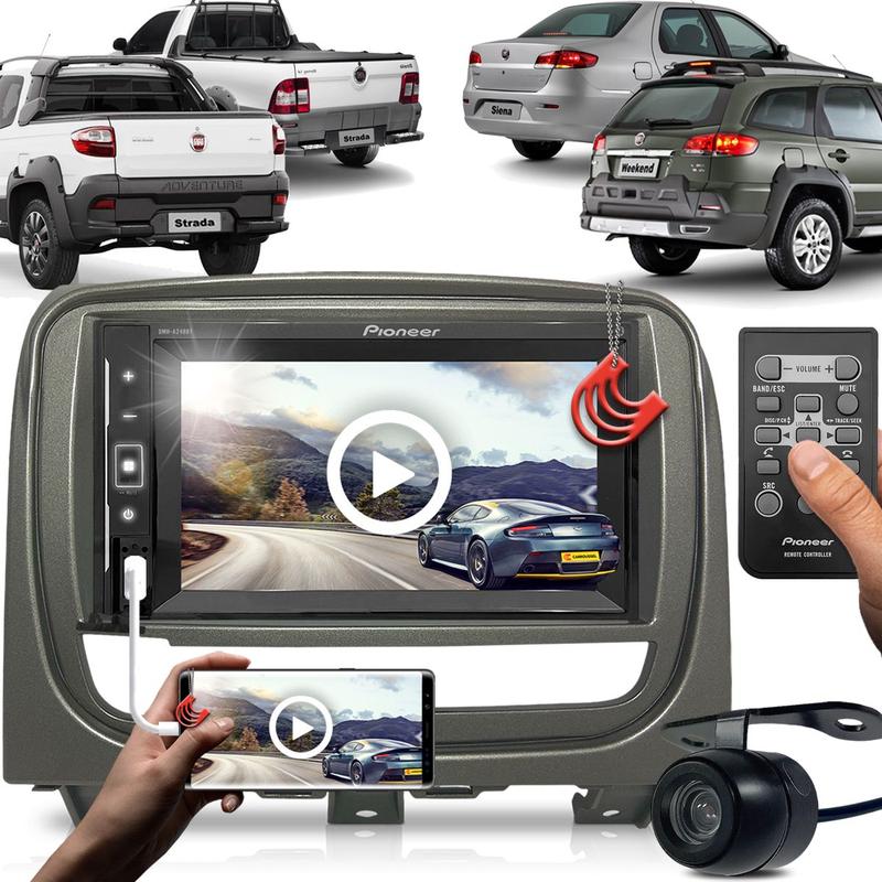 Combo Kit Central Multimidia MP5 Pioneer + Camera de ré + Moldura Cinza Palio Weekend Strada ...