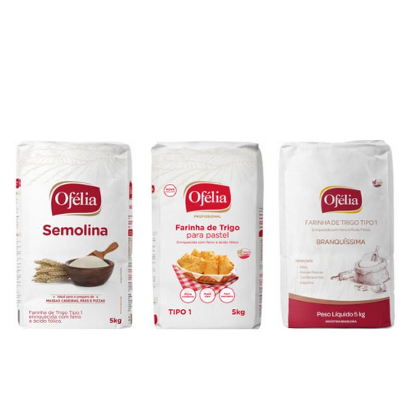 Combo Ofélia Farinha de Trigo - Semolina, Pastel e Branquíssima - 3 un ...