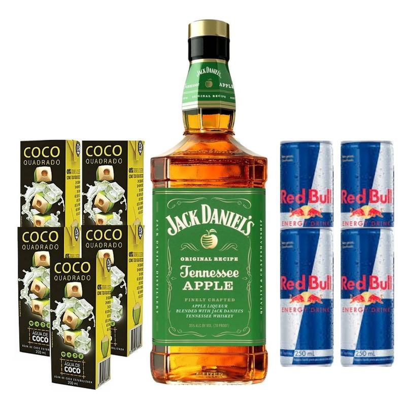 Combo Uísque Jack Daniel's Apple + Red Bulls + Gelo De Coco - Bebidas ...